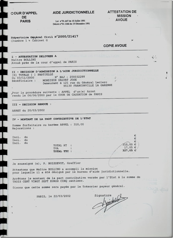 RAPPORT DE MAÎTRE Marc BARONI: 43) Attestation de mission Avoué aide ...